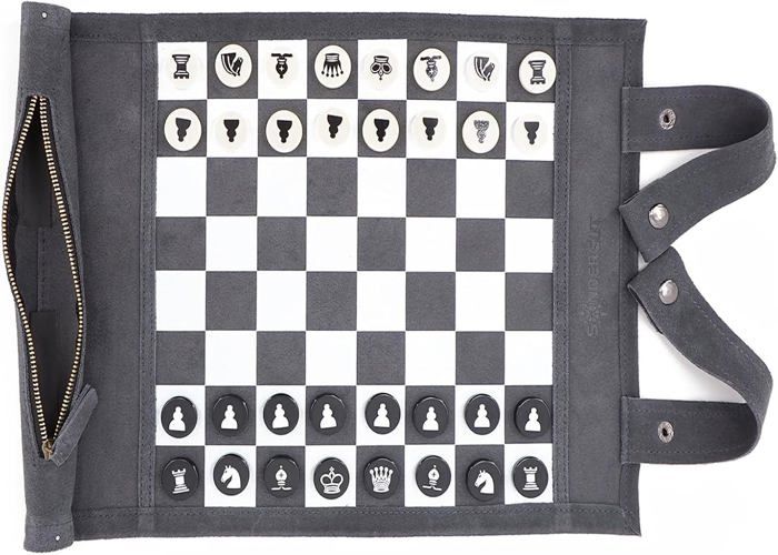 Chess/Checkers Roll-Up Travel Set Leathe - Cdiscount Jeux - Jouets