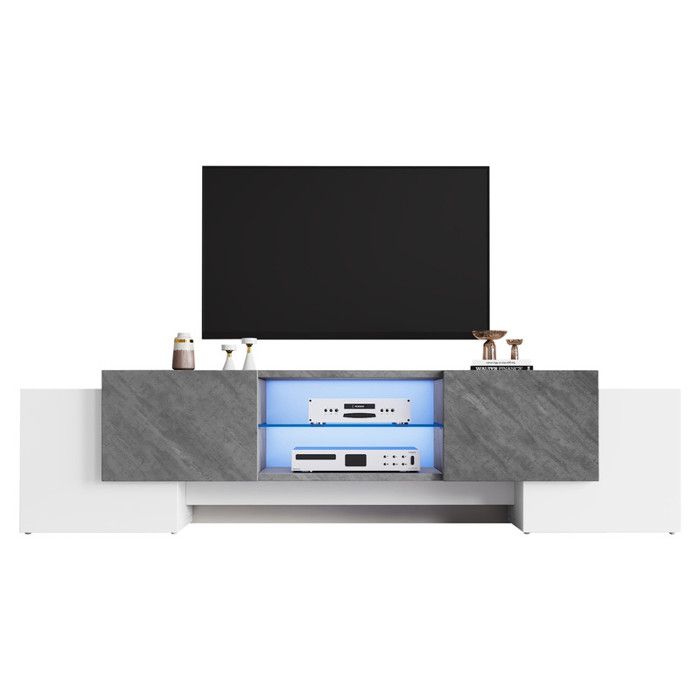 Meuble TV simple blanc et gris 180x40x46,5cm avec LED Bluetooth,meuble ...