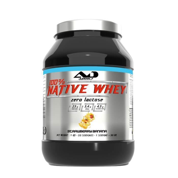Whey native Addict Sport Nutrition - Native Whey Zero - Strawberry Banana 1000g - Cdiscount Sport