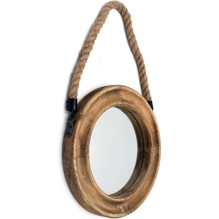 Miroir Décoratif Rond Rustique Avec Cadre En Bois Massif Et Corde À ...