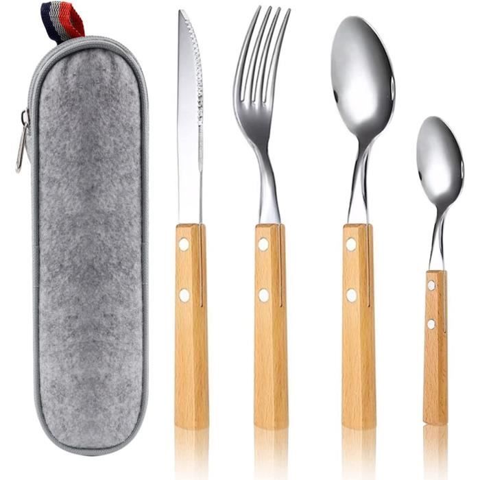 Set de Couvert de Table, 4 Pièces Couvert en INOX, avec Manche en Bois ...