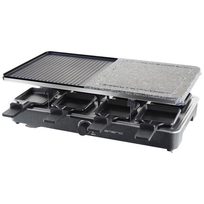 EMERIO RG-110035 Appareil à raclette 8 poêlons, avec pierrade noir ...
