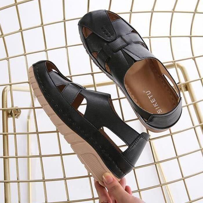 Sandales Femmes Compensé Chaussures Cuir Feminine Sandales Noir ...
