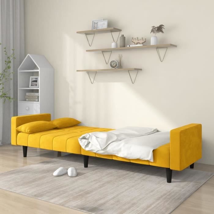 LVL - MEUBLE SOFA - Canapé-lit à 2 places avec deux oreillers Jaune ...
