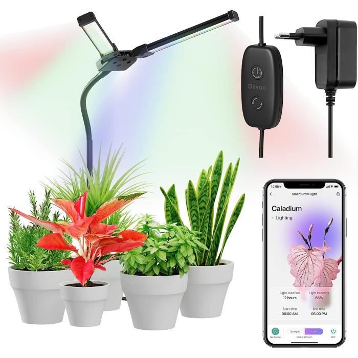 Diivoo Bluetooth Lampe LED Horticole, Spectre Complet, App avec 2 Modes ...