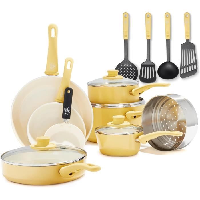 Soft Grip Batterie De Cuisine Avec Revêtement Antiadhésif Sain En Céramique Sans Pfas 16 Pièces ...