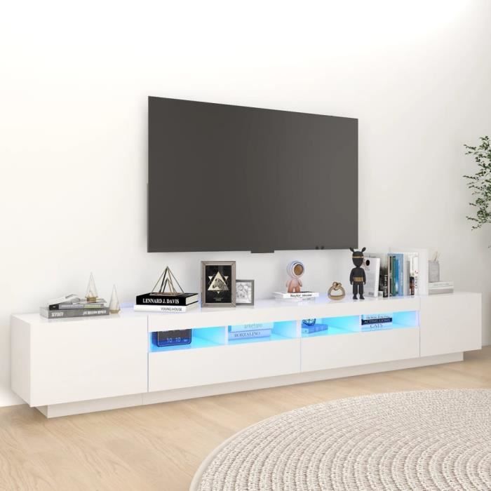 "Top" Meuble tv JILI - Table TV Moderne avec lumières LED Blanc ...