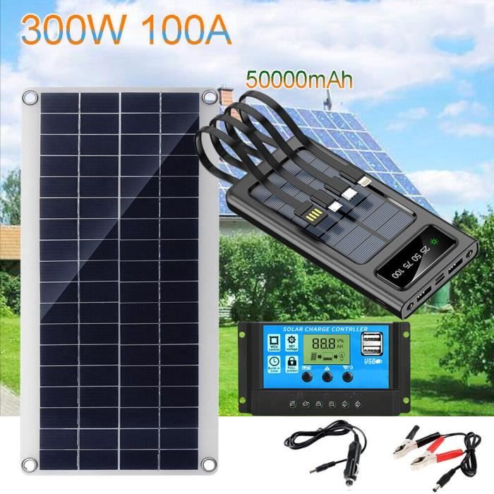 Kit de panneau solaire 300 W 12 V Contrôleur 100A avec Solaire 50000mAh Portable Batterie ...