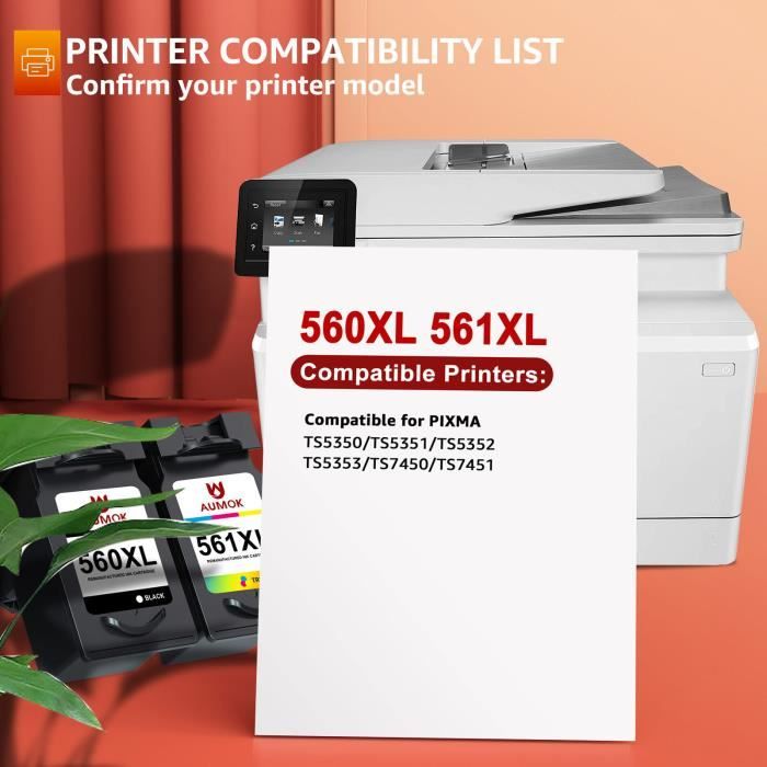 560XL 561XL 2-Pack AUMOK cartouche d'encre PG-560XL CL-561 compatible avec PG-560 XL CL-561 XL ...