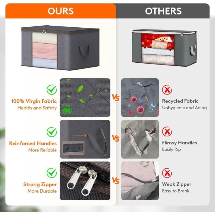 Lot De 8 Sac De Rangement Vetement 90L, Grand Boite Rangement Caisse ...