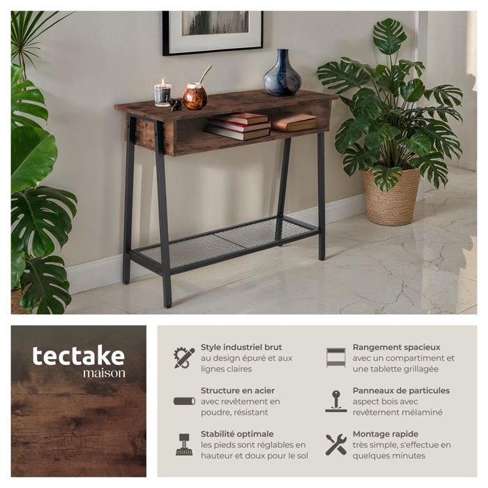 Table console - TECTAKE - Console TRALEE au style industriel en bois et ...