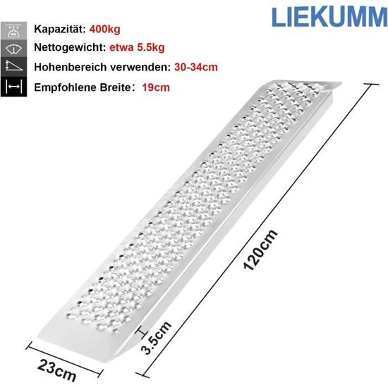 LIEKUMM Rampe de Chargement, 120cm Rampe Moto Capacité 400 kg Rampe d ...
