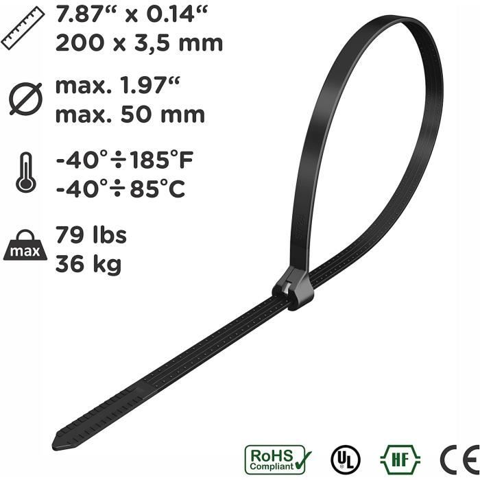 LIWI-Collier de Serrage avec Languette Métallique 200 mm x 3,5 mm ...
