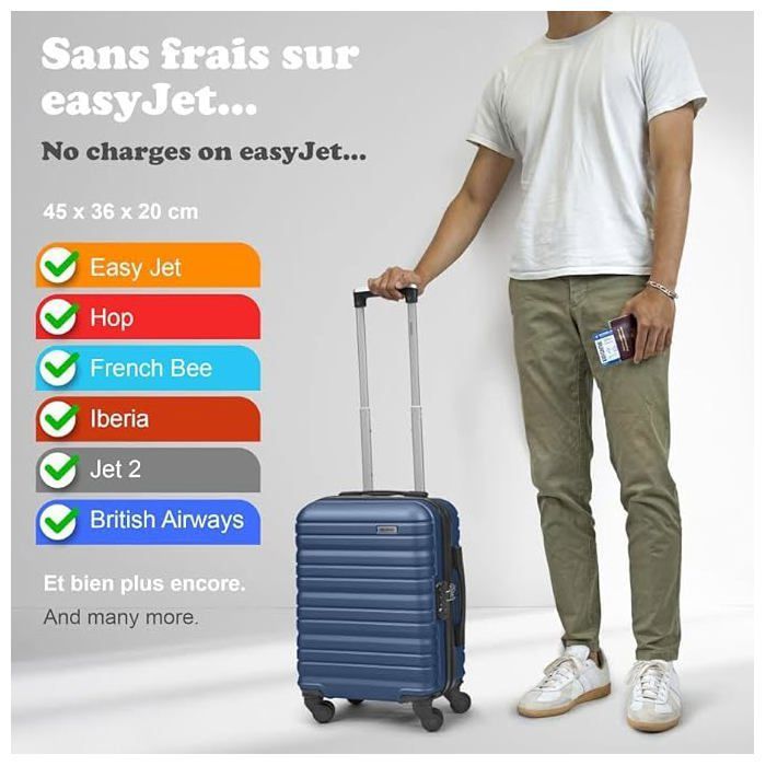 Valise cabine bleu 45x36x20 sans roues - Bagage à main léger et durable ...