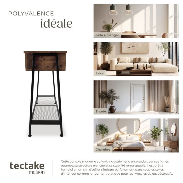 Table console - TECTAKE - Console TRALEE au style industriel en bois et ...