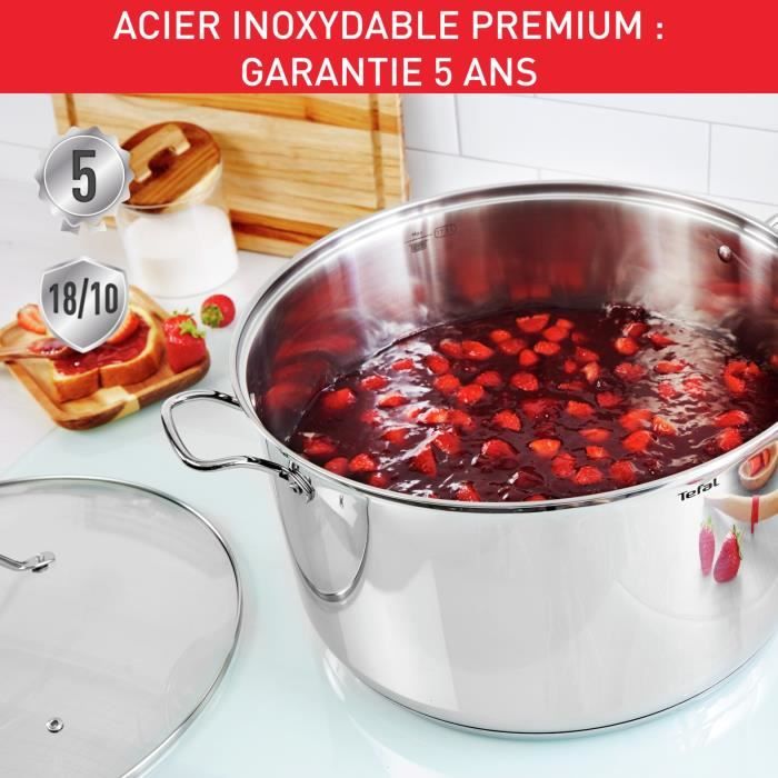 TEFAL Intuition XL Marmite 26 L cm inox + couvercle verre, Capacité 6,5 L, Induction, Acier ...