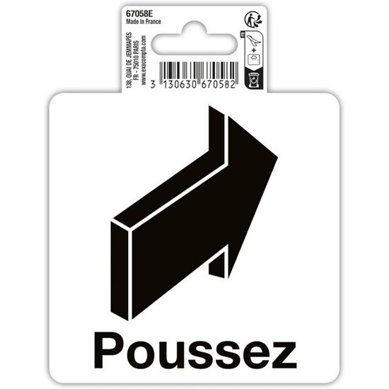 Signalétique adhésive - Poussez avec pictogramme flèche - 10x10cm - PVC ...