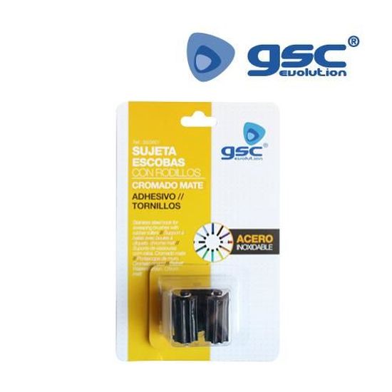 Support de balai - GSC - en acier chromé avec roues en caoutchouc ...