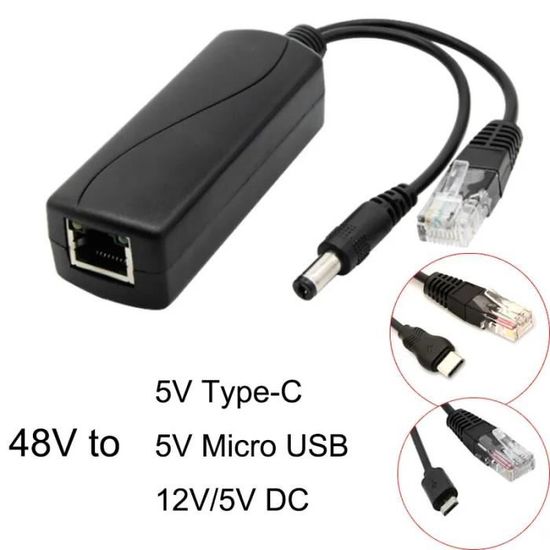 Répartiteur PoE 48V à 5V-12V,5v,POE,Micro USB,type-c DC,alimentation ...