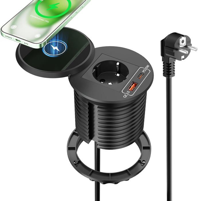 Multiprise Encastrable Usb C Pd20W Avec Chargeur Sans Fil, Bloc Prise ...