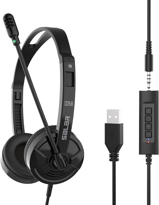 Casque Usb Avec Micro,3.5Mm Casque Pc Stéréo Filaire Avec Anti-Bruit Et ...
