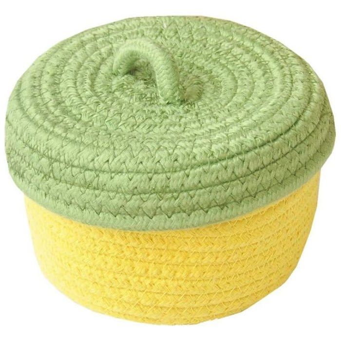 Petit panier de rangement avec couvercle en corde de coton naturel ...