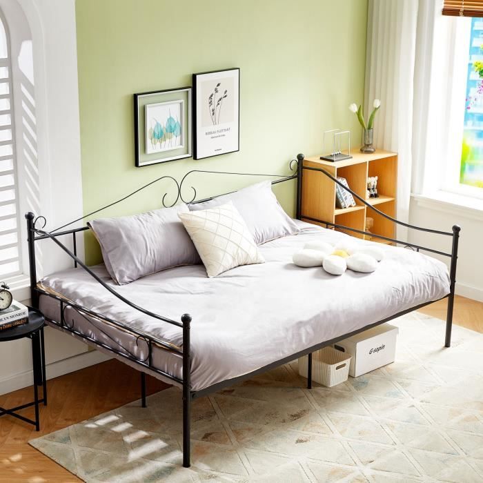 Lit Double en métal Design Cadre de lit 120x200cm-Noir - Cdiscount Maison