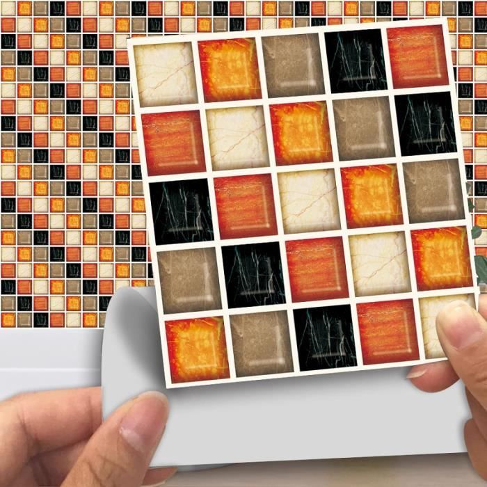 Credence Adhesive Pour Cuisine 30X30 Beige Orangé Stickers Cuisine ...