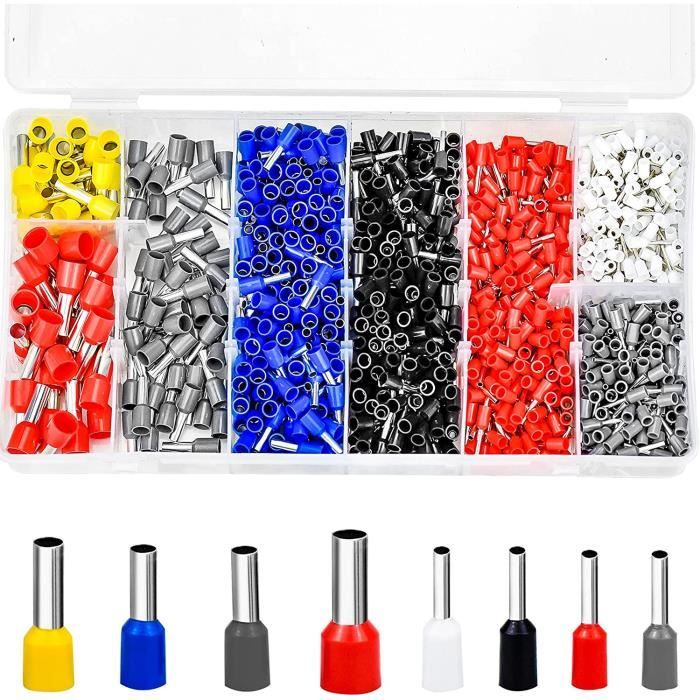 1200 Pcs Cosses Isolées à Sertir, Câble de Cosses Embout de Cablage 0,5 ...