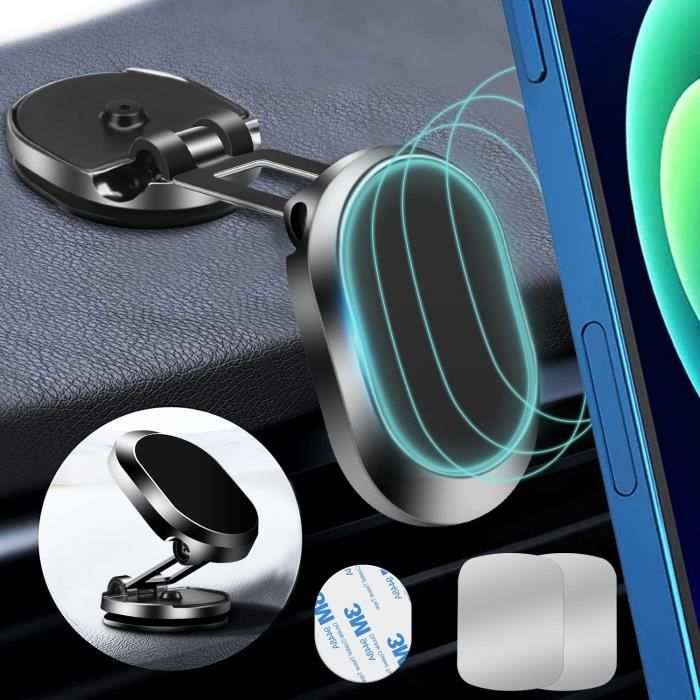 Support Téléphone Voiture Magnétique Universel Aimanté Fort Rotation 360° Pliable Portable Porte ...
