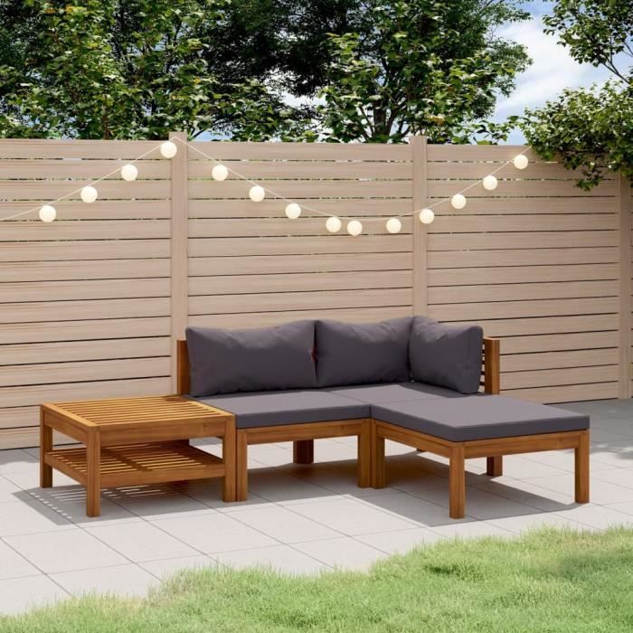 MOO Salon De Jardin 4 Pcs Avec Coussin Bois D'Acacia Solide ...