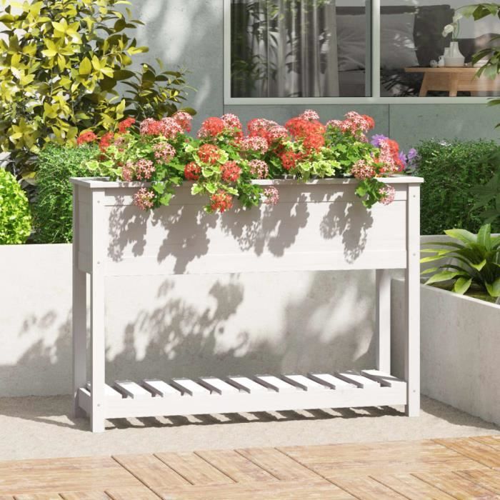 CHN Jardinière et étagère Blanc 111,5x34,5x81 cm Bois massif de ...