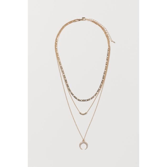 Collier - H&M - Trois rangs - Doré - Pendentif lune - 52 cm + rallonge ...