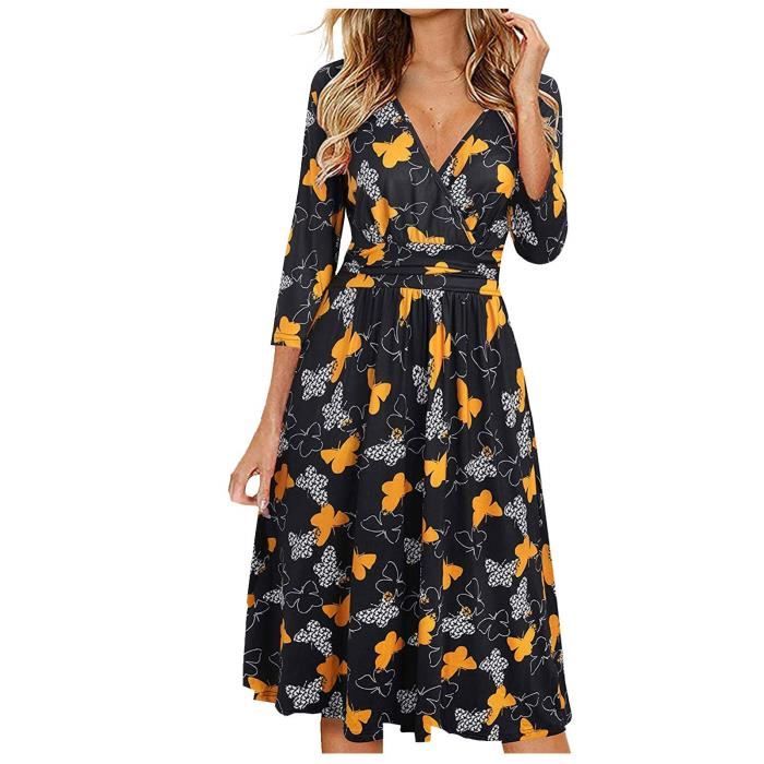 Minetom Femme Robe Sexy à Bretelles Été Chic Sans Manche Col V Genoux