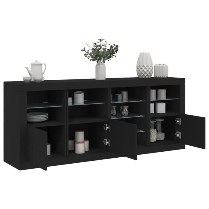 Buffet avec lumières LED noir 164x37x67 cm - SALUTUYA - BD1273 ...