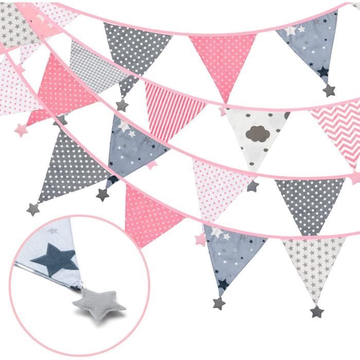 Guirlande De Fanions,4M Fanions En Coton Avec Des Etoiles,12 Côtés Rose ...