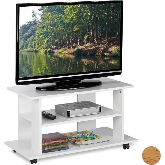 Meuble, 2 Compartiments, Console, Receiver, Table TV sur roulettes HlP ...