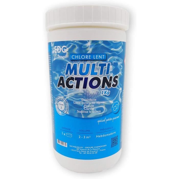 EDENEA - Chlore Multi Actions Piscine - Pastilles 20g - Boite 1 kg - Traitement Longue Durée ...