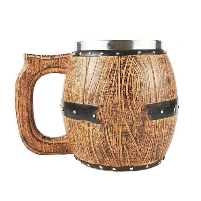 Chope à bière - SURENHAP - Acier inoxydable et bois - 450 ml/550 ml ...