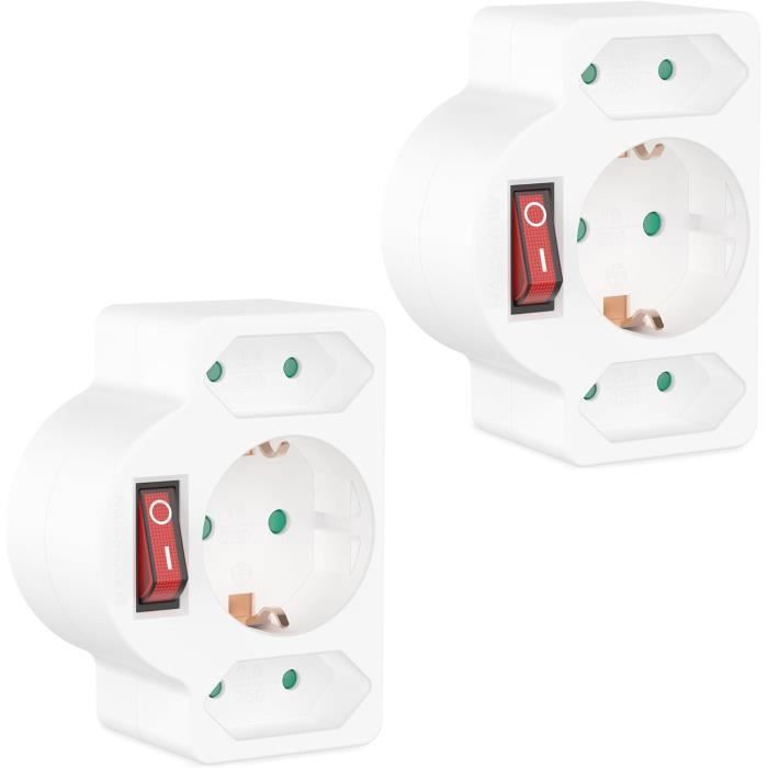2X Multiprise Blanc avec Interrupteur - Adaptateur de Prise avec ...