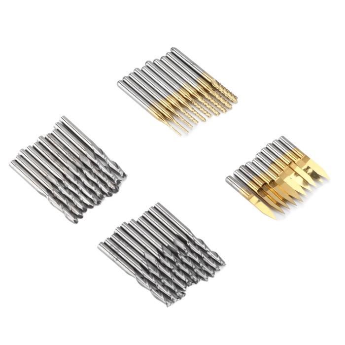 Outil de fraisage Lot de 40 Mèches de Fraise CNC pour Gravure, Haute dureté et Résistance à ...