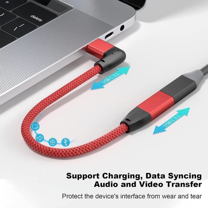 Câble d'Extension USB C à Angle Droit de 1M, 90 Degrés USB C 3.1 Gen 2 ...