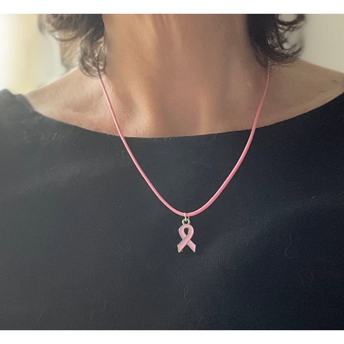 Collier octobre rose cordon rose avec ruban rose et acier collier rose ...
