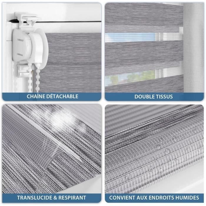 Store Enrouleur Jour Et Nuit Sans Perçage, Lin Gris, 40 L X 140 H Cm ...
