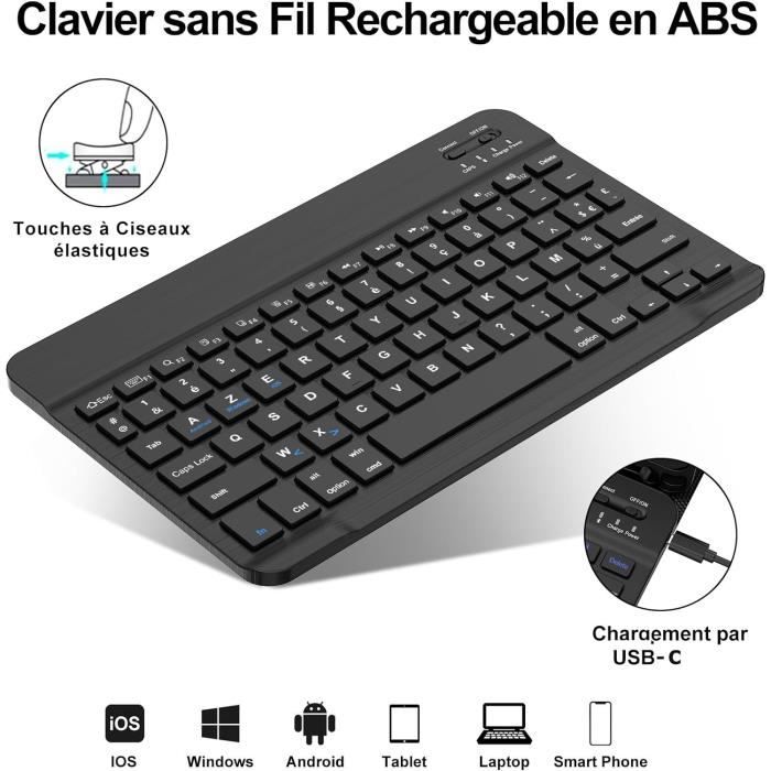 Clavier Sans Fil Bluetooth 11'' - Azerty Portable Rechargeable Clavier ...