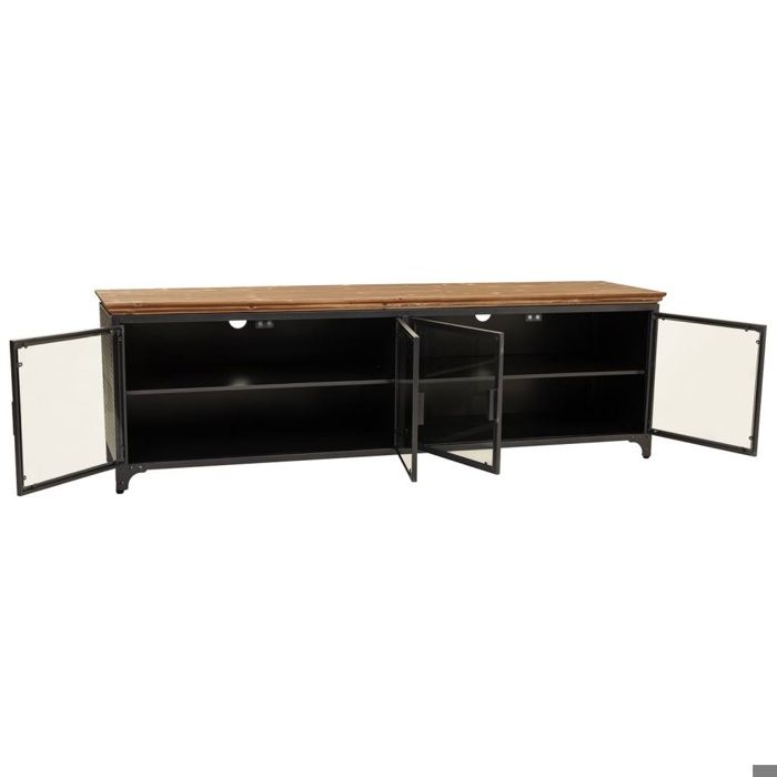 Meuble bas en métal et bois noir 161x41x50,5h - Cdiscount Maison