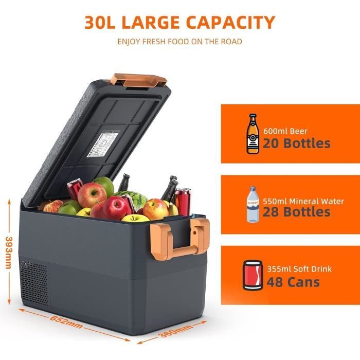 30L Glaciere Électrique À Compression,12V Réfrigérateur De Voiture -20 ...