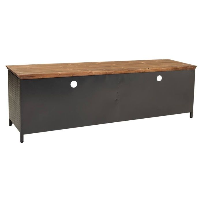 Meuble bas en métal et bois noir 161x41x50,5h - Cdiscount Maison