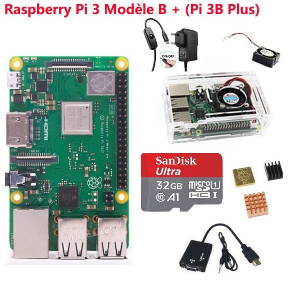 Raspberry Pi 3 Model B+（Pi 3 B Plus）Starter Kit SD 32Go - Prix pas cher ...