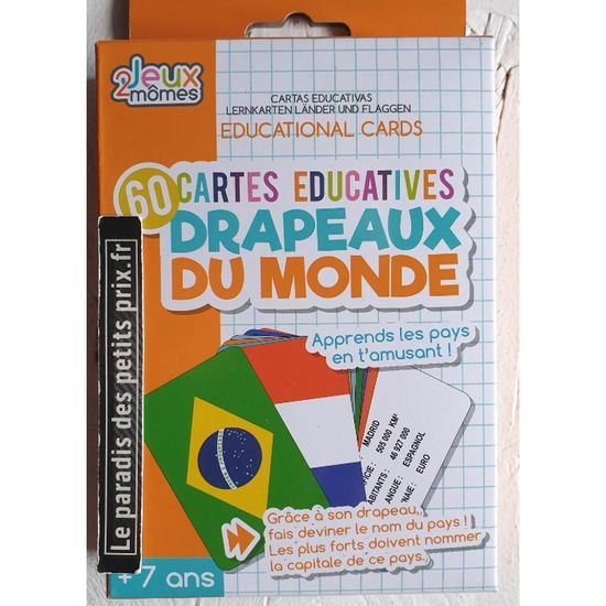 Jeu de cartes 60 Educatives Drapeaux du Monde, cartes Educatives pays ...
